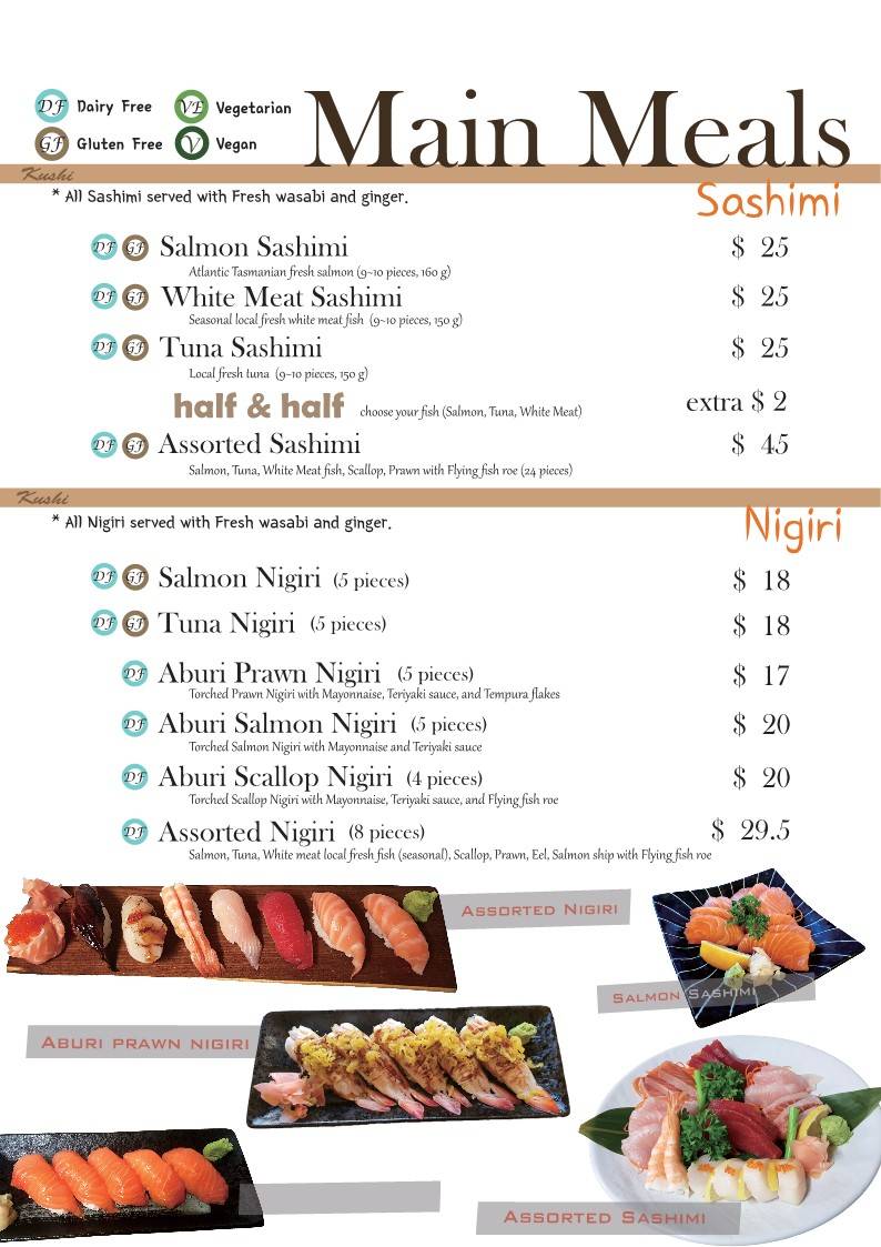 Menu at Kushi Yakitori Bar & Japanese Restaurant, Palm Cove