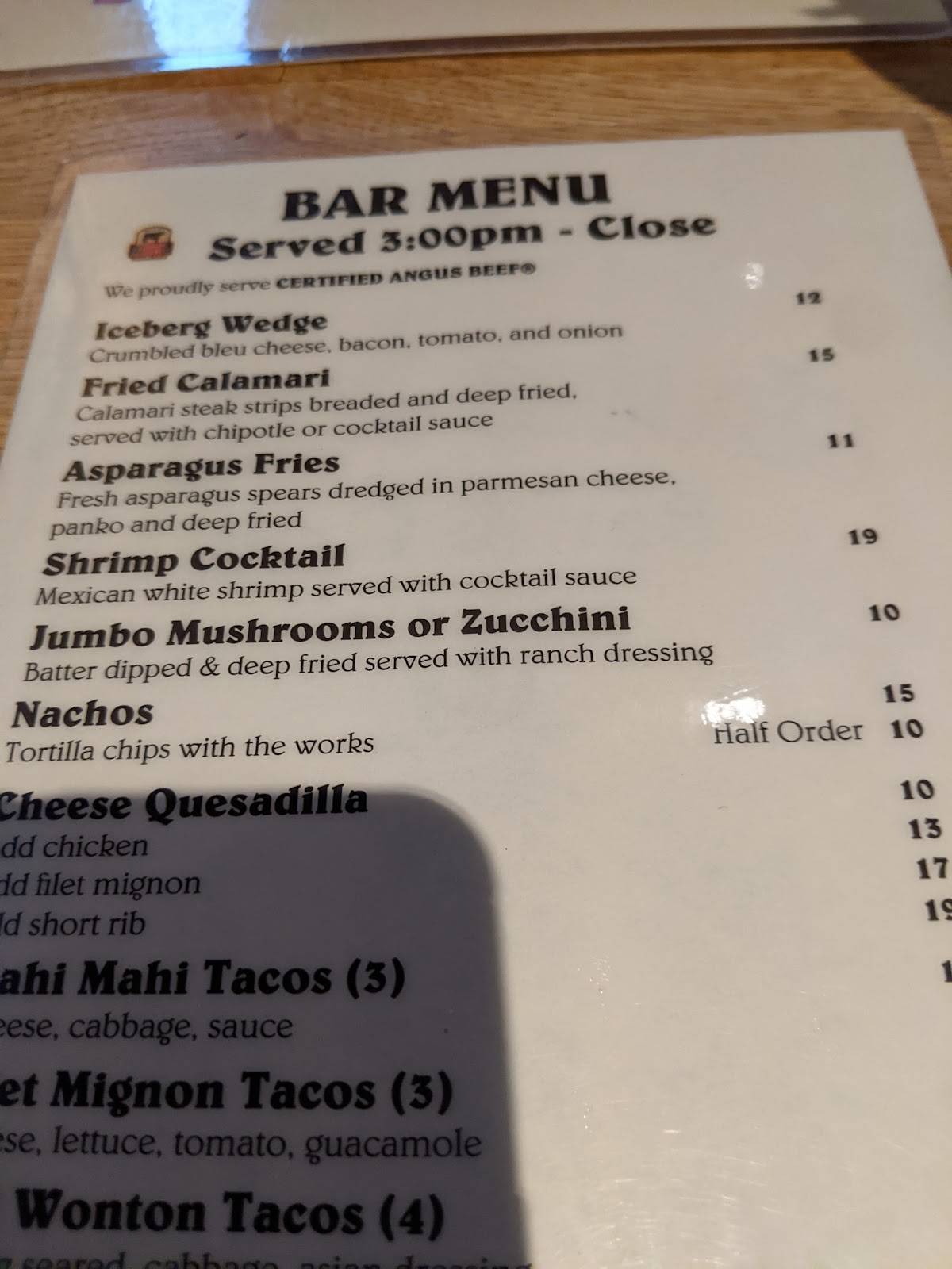 Menu at Cactus Jack's Bar & Grill, Palm Desert