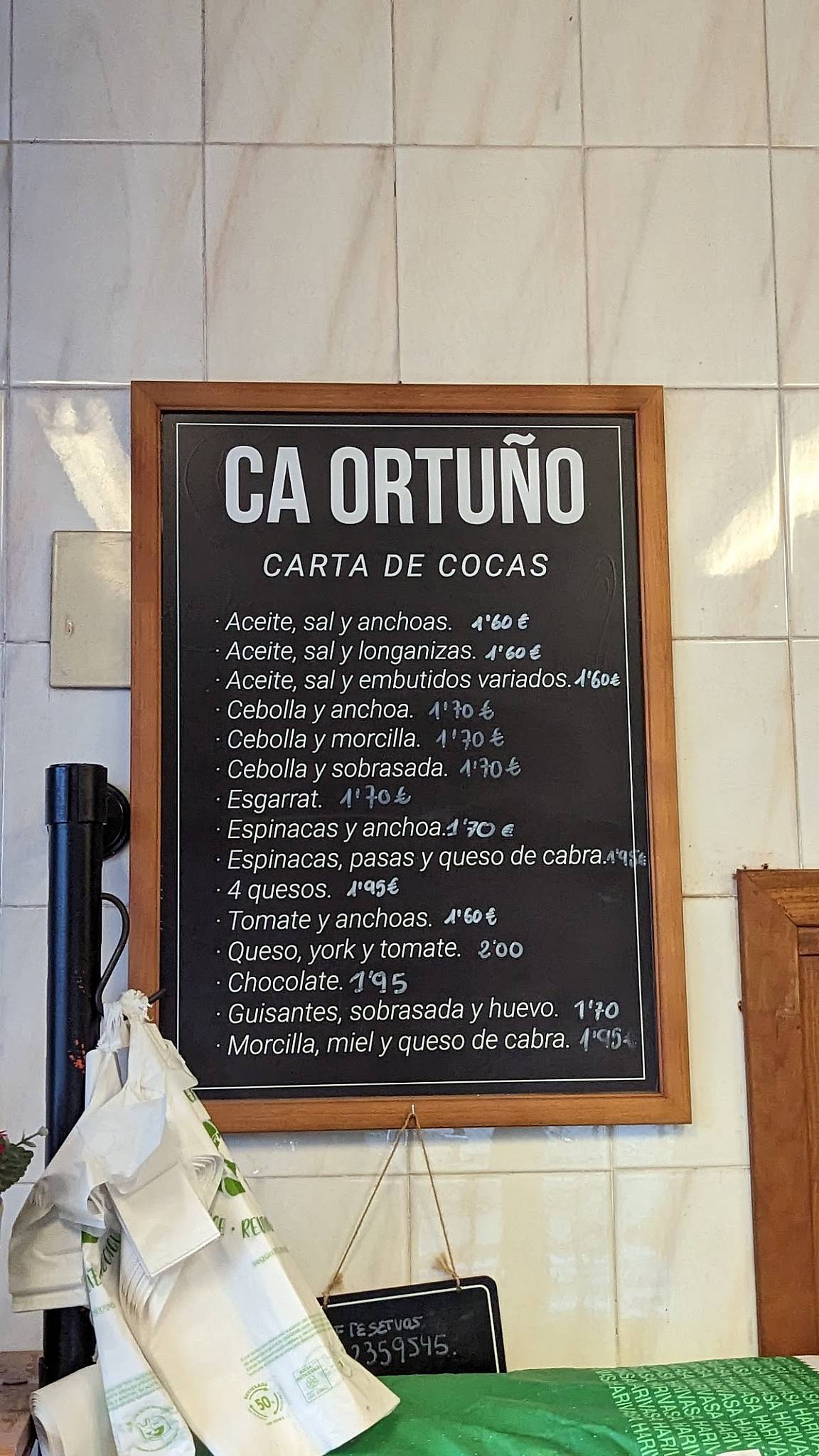 Carta de Forn de coques Ca Ortunyo, Jávea