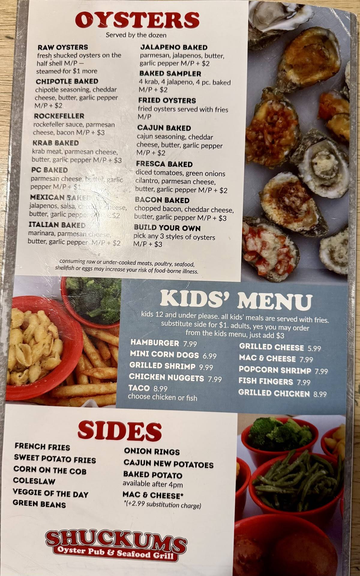 Menu at Shuckums Oyster Pub & Seafood Grill, Panama City Beach