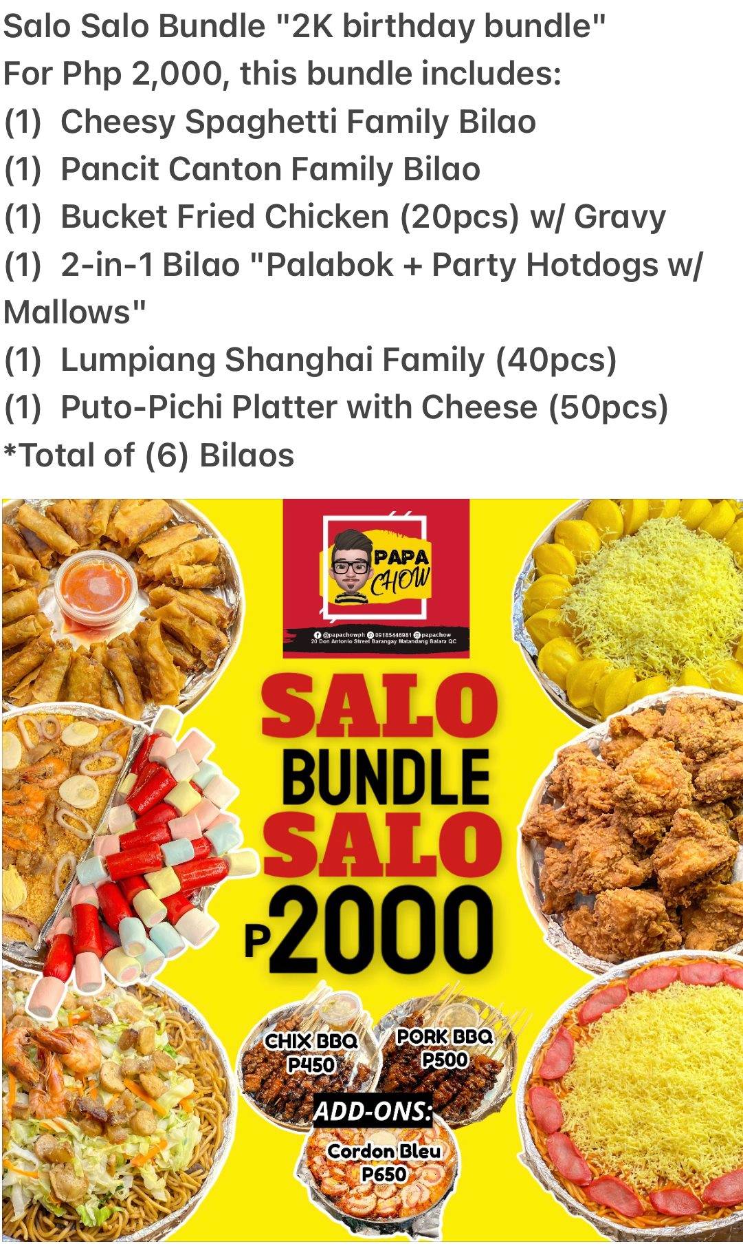 Menu at Papa Chow restaurant, Quezon City