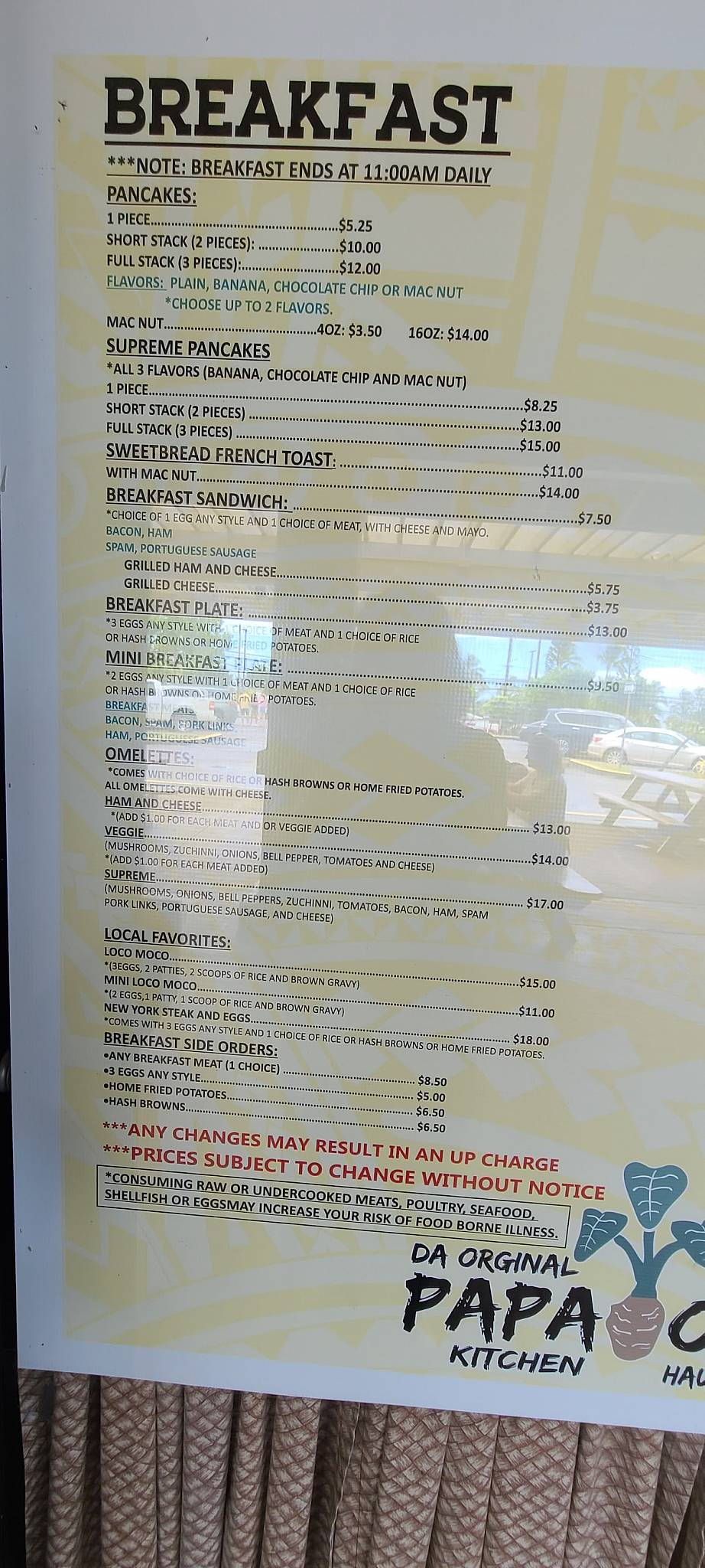 Menu at Papa Ole's Kitchen restaurant, Hauula