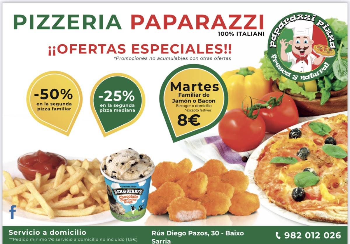 Carta del restaurante Paparazzi Pizza, Sarria