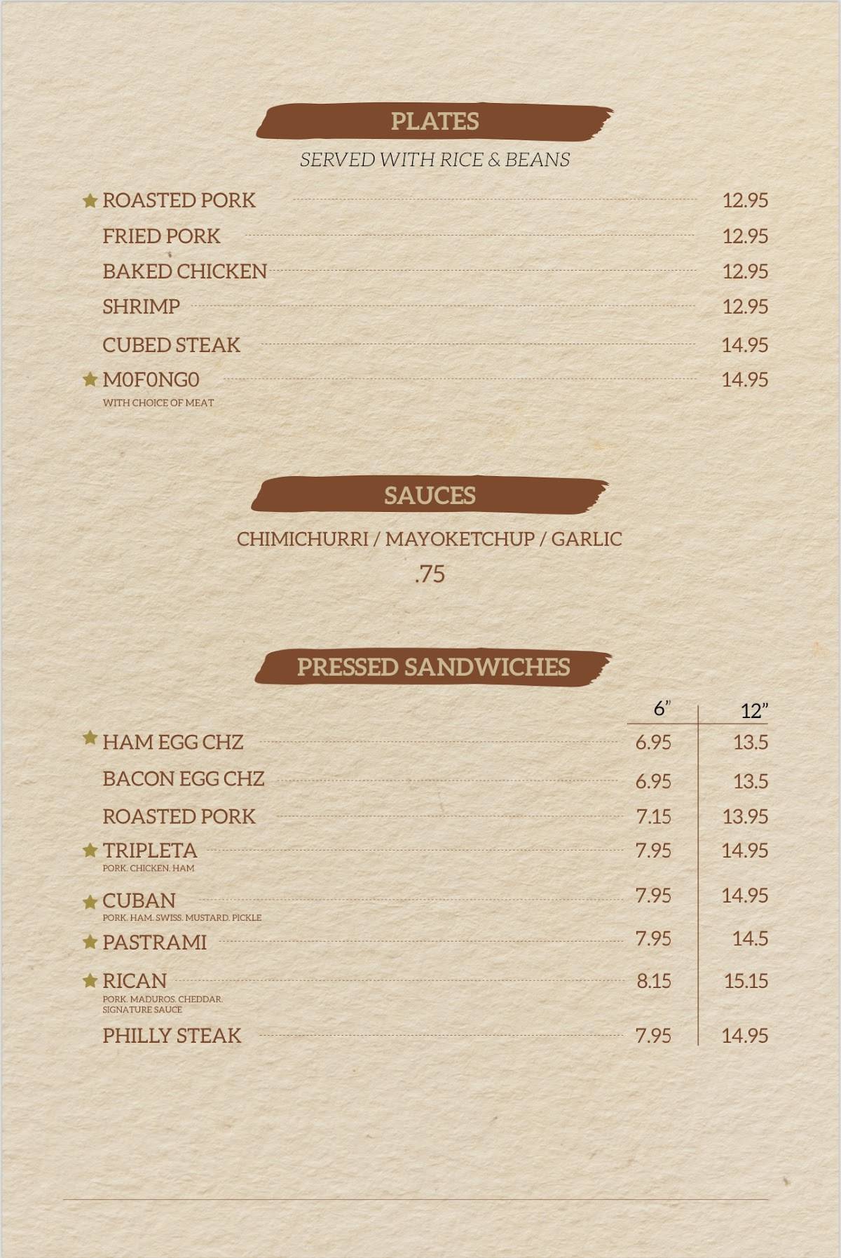 Menu at Papa’s Bakery Cafe, Youngstown
