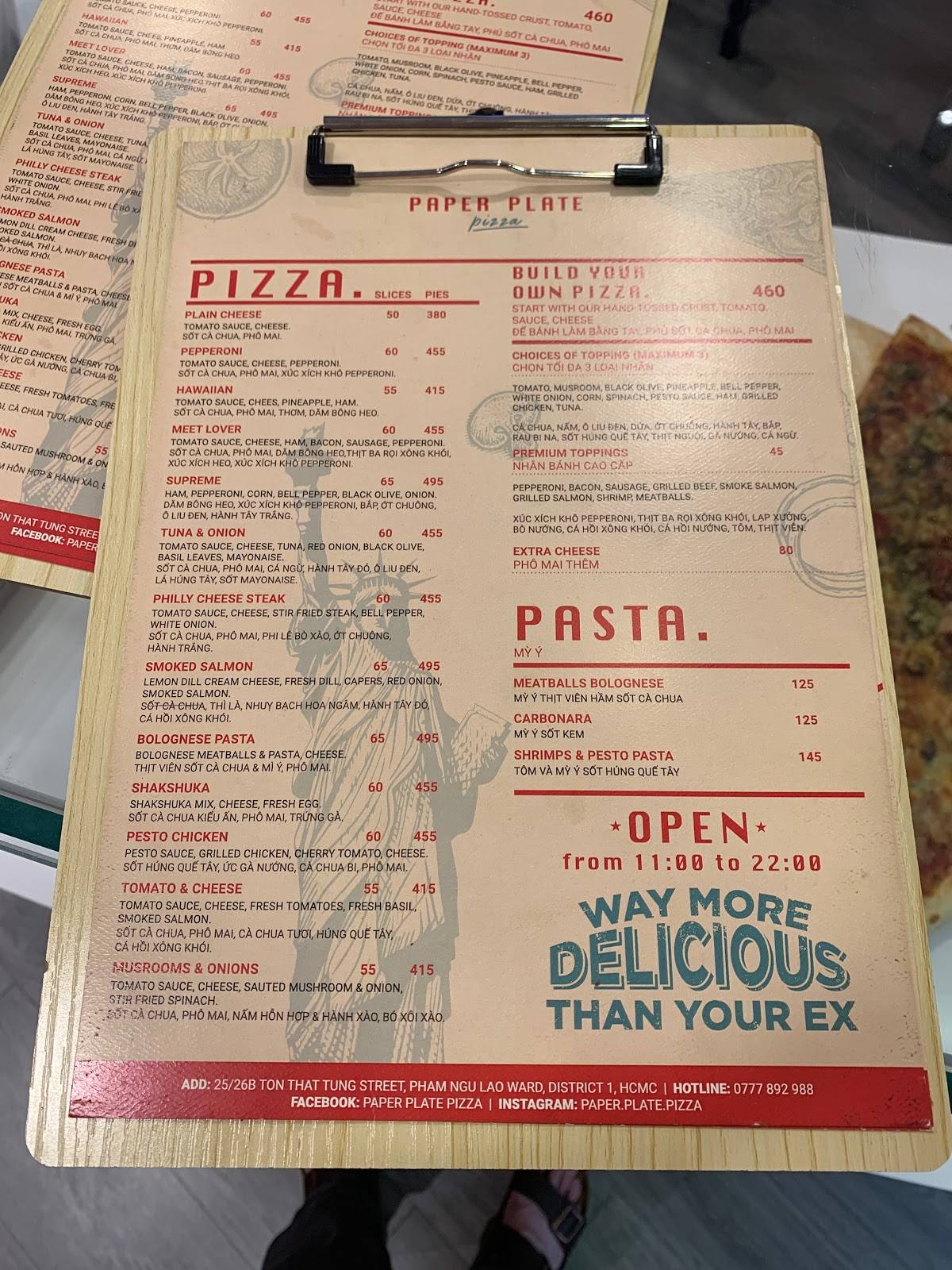 Menu at Paper Plate Pizza - NY Style Pizza restaurant, Ho Chi Minh City