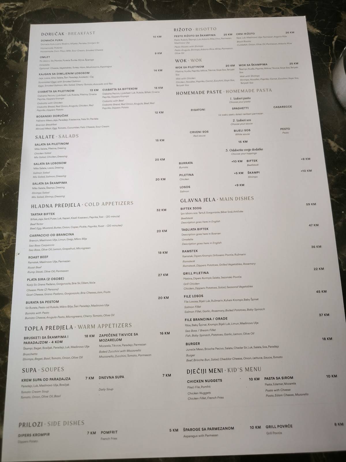 Speisekarte von Paper moon restaurant, Sarajevo