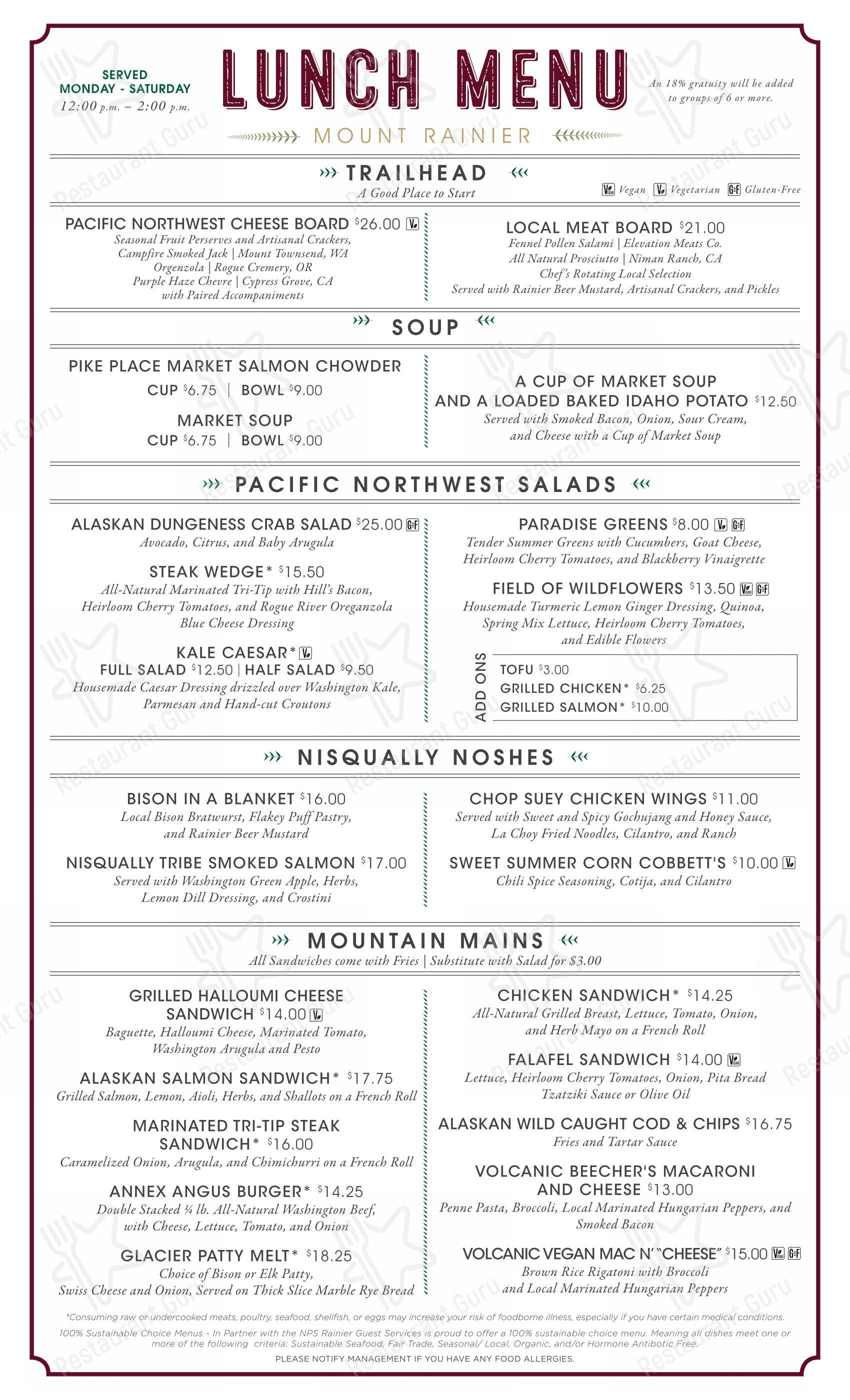 Menu at Paradise Inn Dining Room restaurant, USA