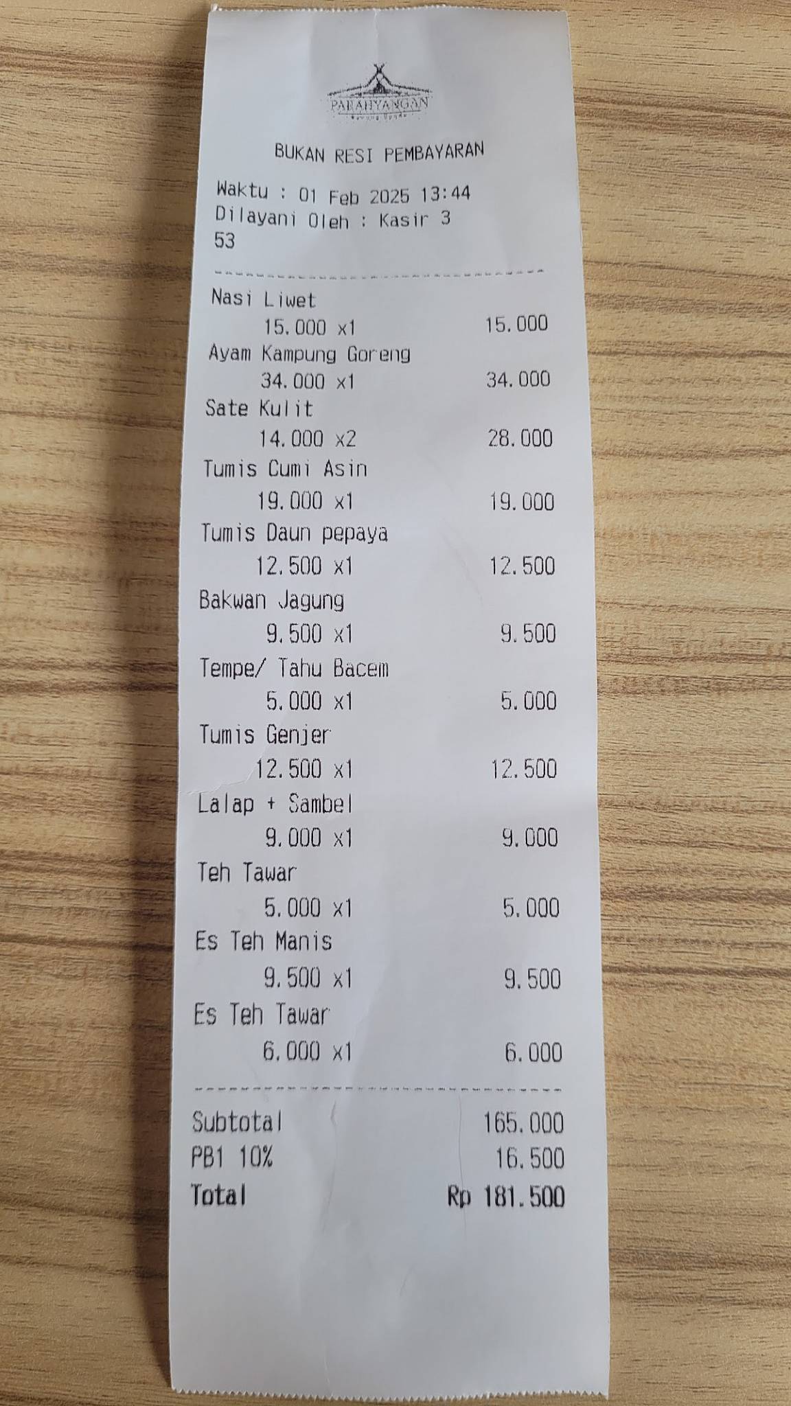 Menu at Parahyangan Hill Warung Khas Sunda Sentul Bogor restaurant ...