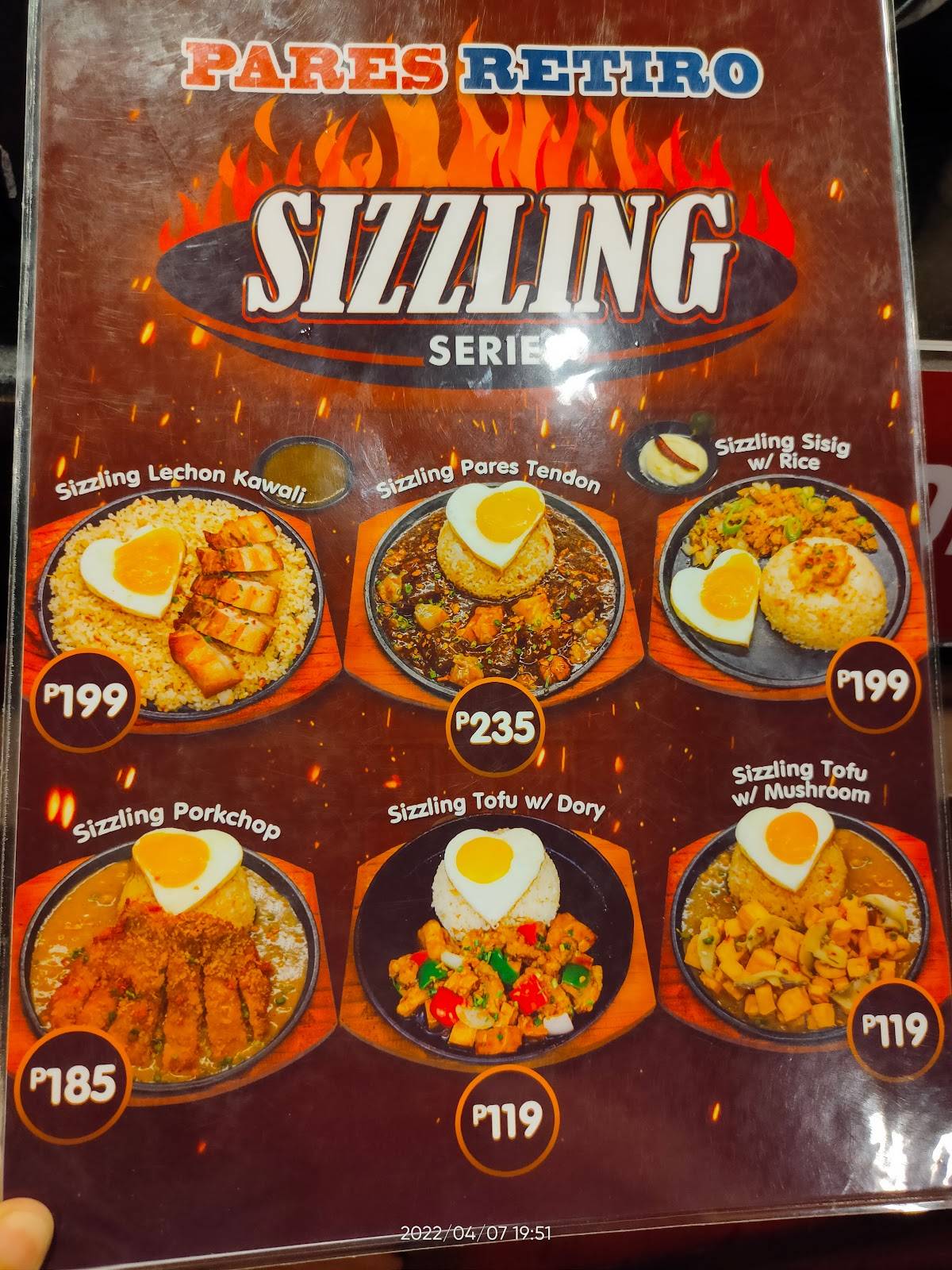 Menu at Pares Retiro Tagaytay restaurant, Tagaytay