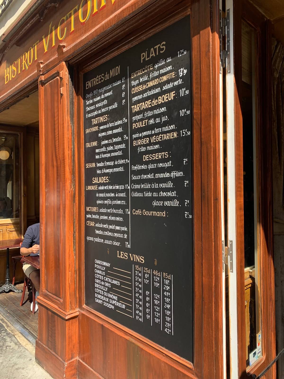 Menu at Bistrot Victoires restaurant, Paris, 6 Rue de la Vrillière