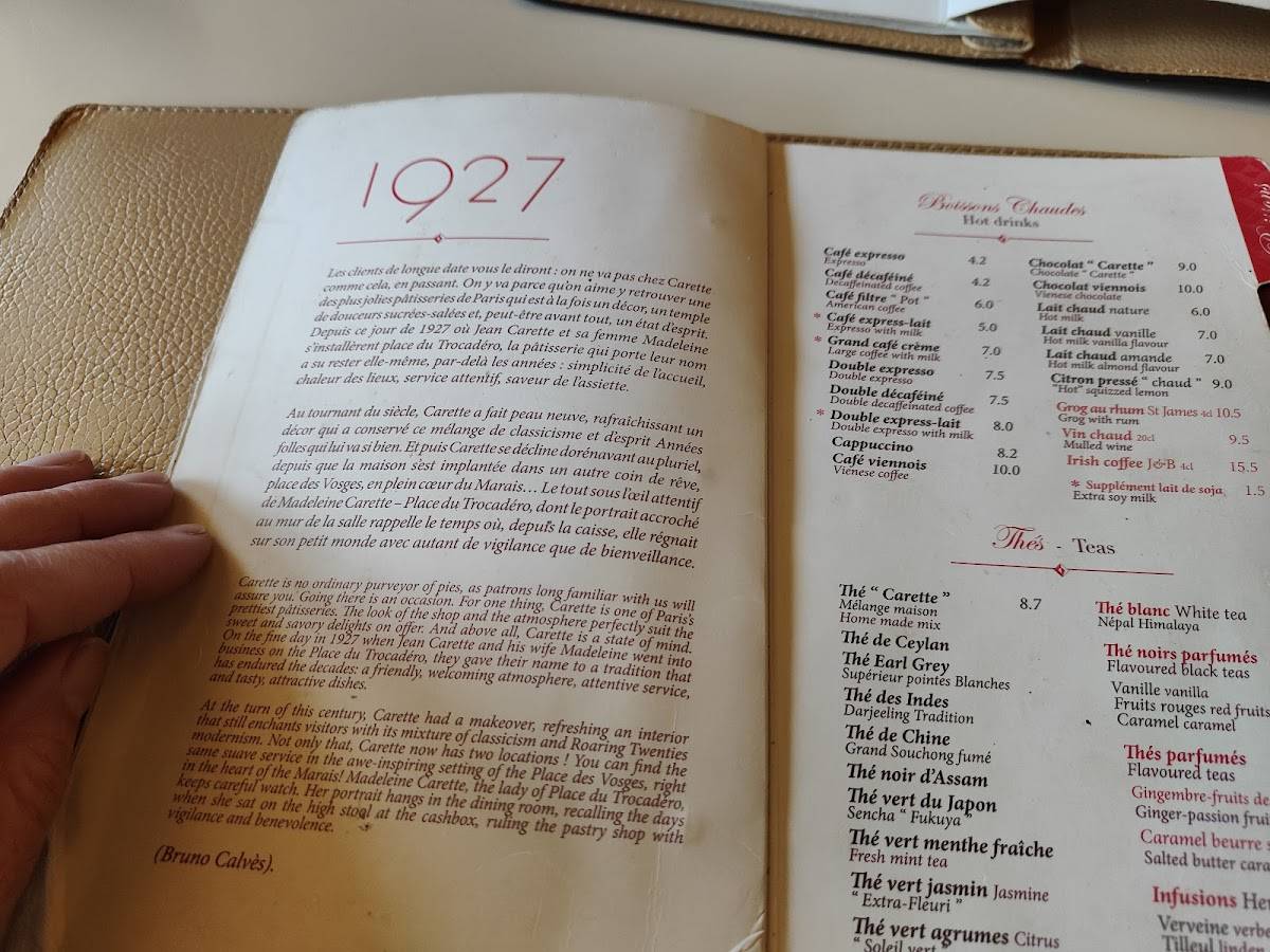 Menu at Carette pub & bar, Paris, 25 Pl. des Vosges