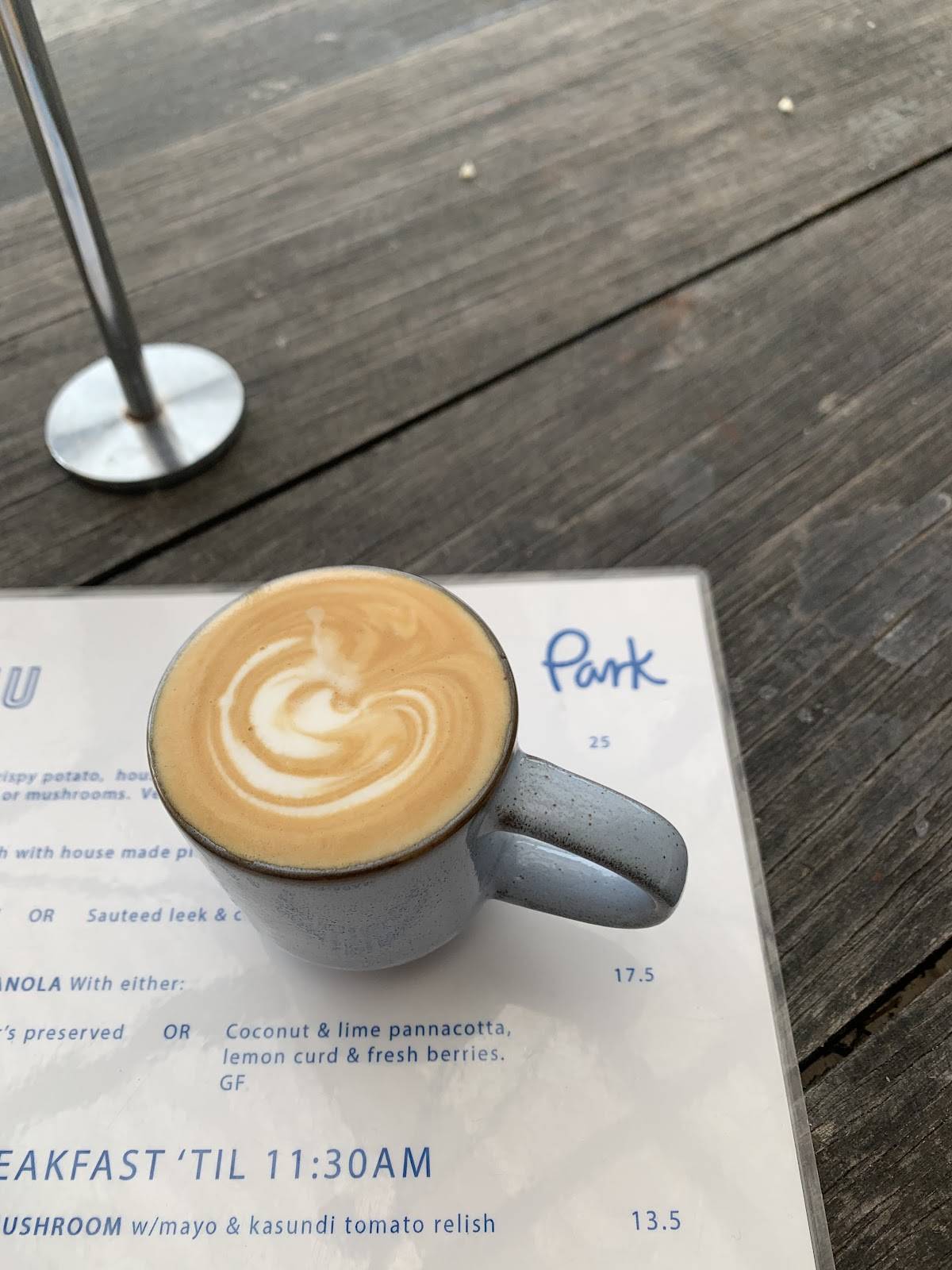 Menu at Park Beach cafe, Dodges Ferry