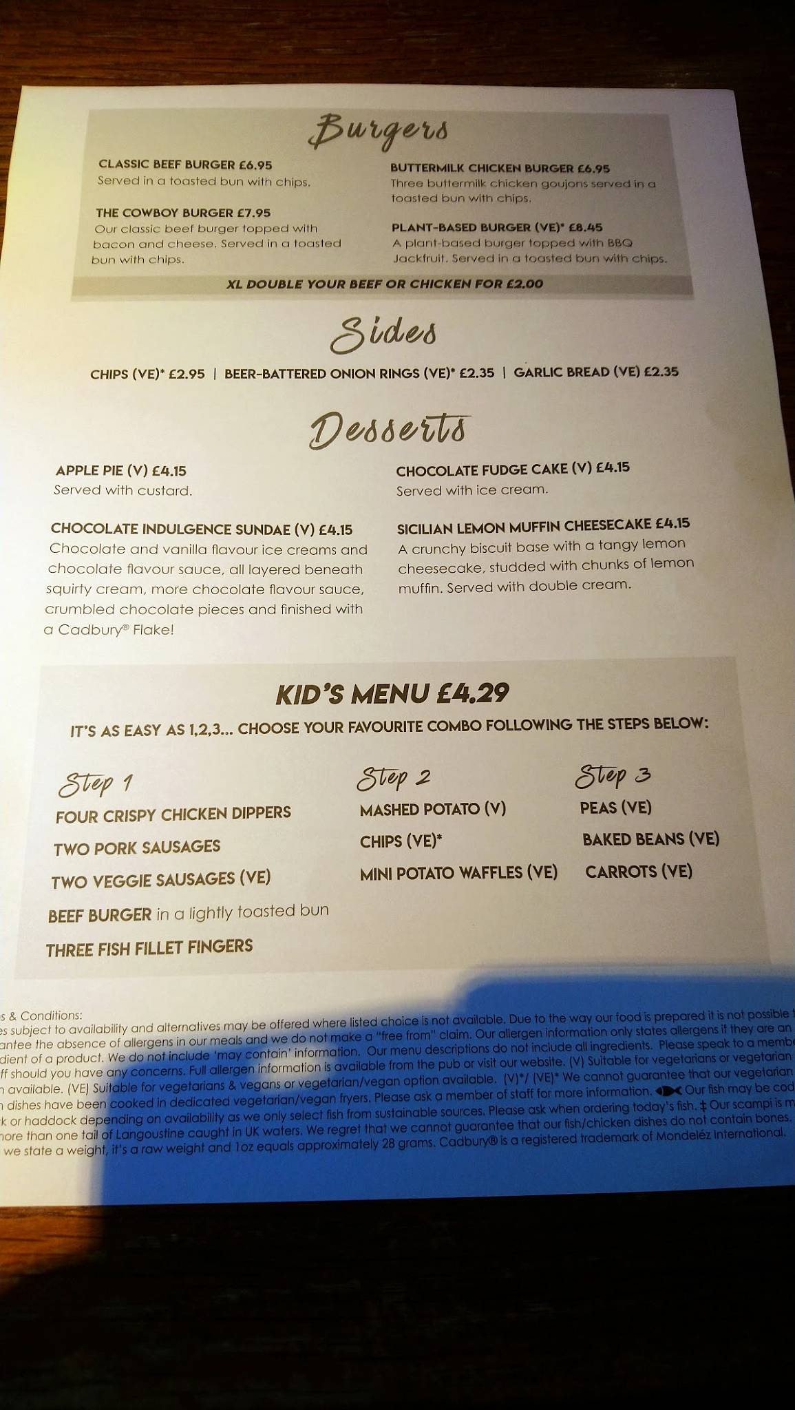 Menu at Park House pub & bar, Kettering