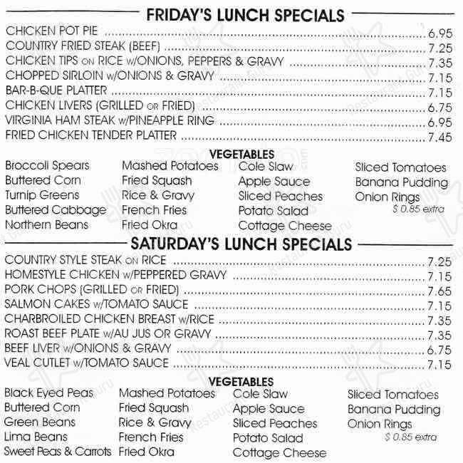Menu at Park Place Restaurant, Charlotte