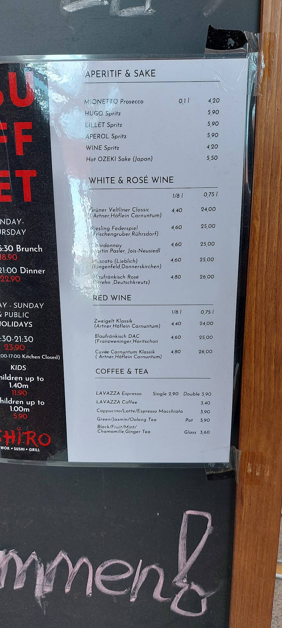 Menu at Shiro restaurant, Parndorf