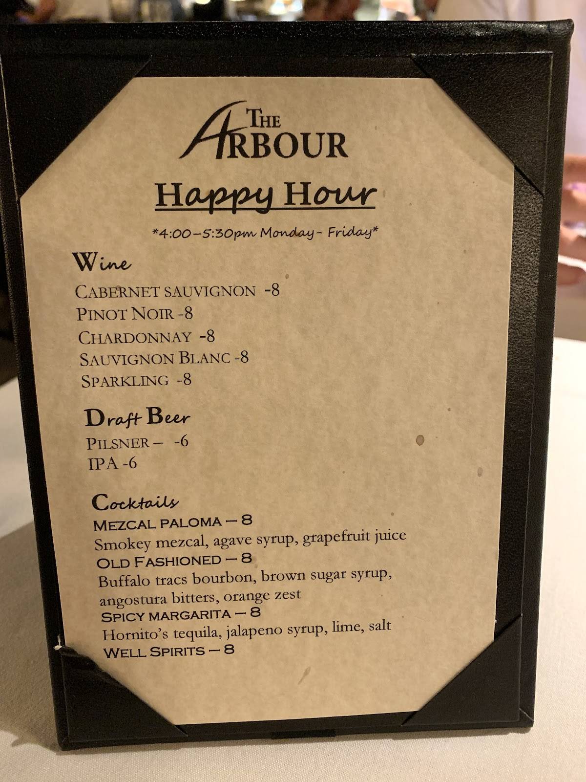 Menu at The Arbour pub & bar, Pasadena
