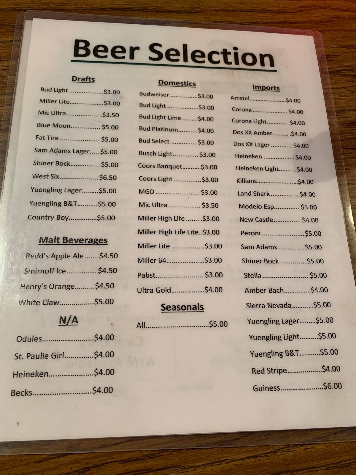 Menu at Passtime Fish House restaurant, Louisville