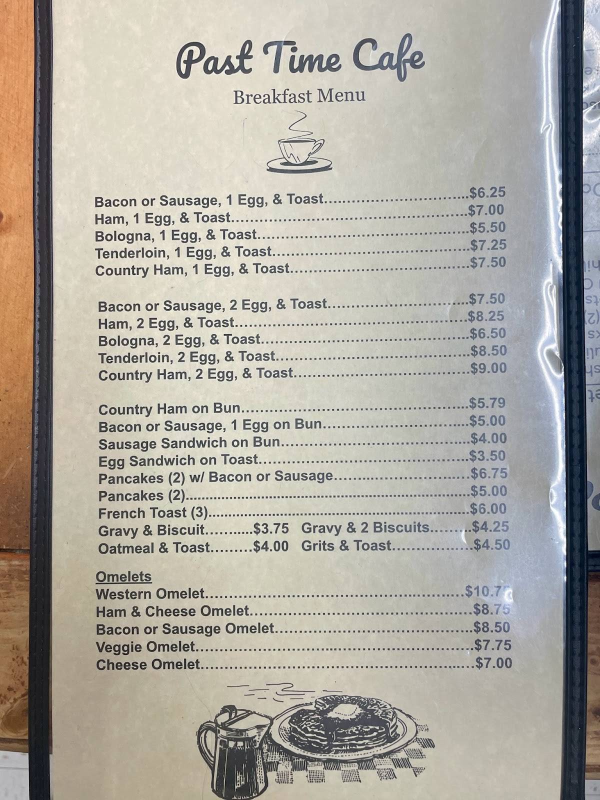 Menu at Past Time Cafe, Crab Orchard, 306 Stanford St