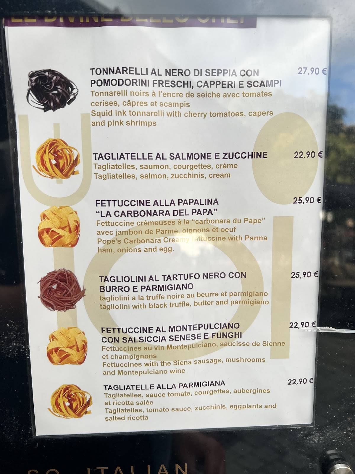 Speisekarte von Pasta Divina, Brussel