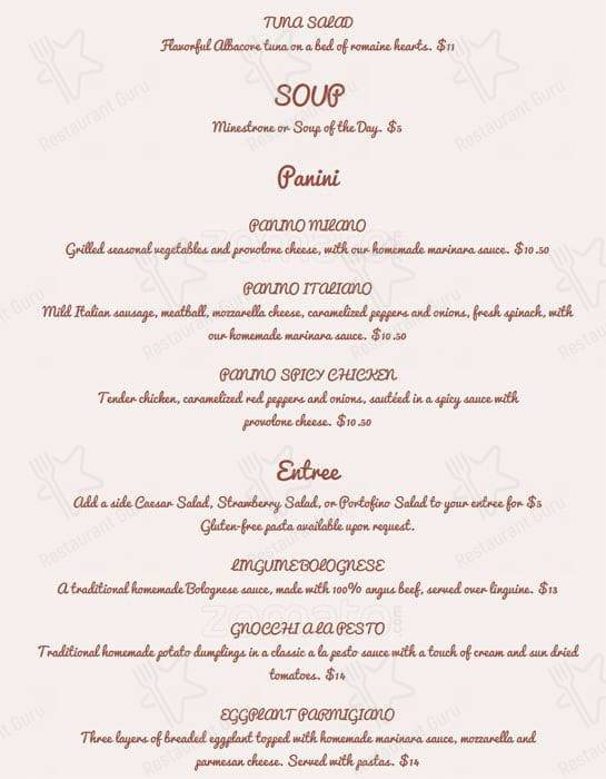 Menu au PASTA NOVA restaurant, Vineuil