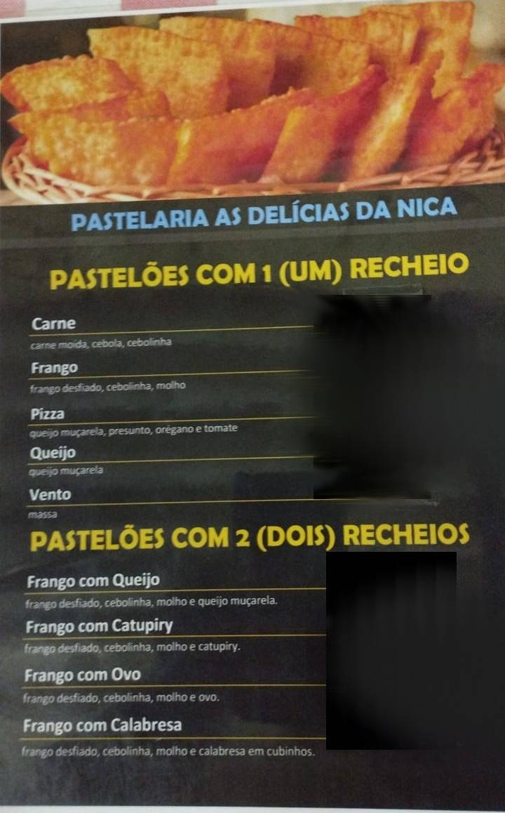 Menu em Pastelaria As Delícias da Nica restaurante, Campo Grande