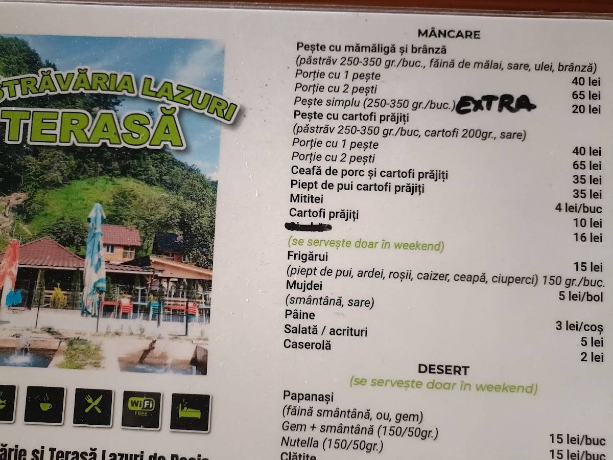 Menu at Pastravaria Lazuri, Romania, Unnamed Road
