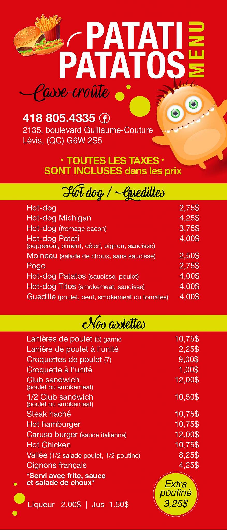Carta de comida rápida Patati Patatos, Levis