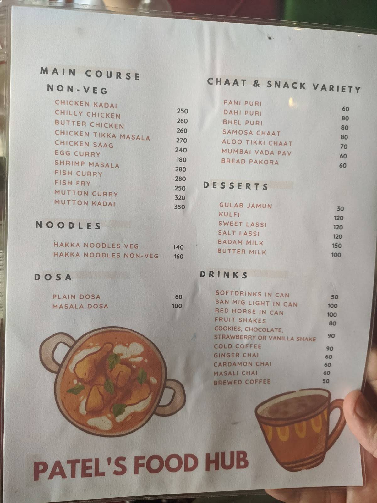 Menu at Patel's Food Hub restaurant, Davao City