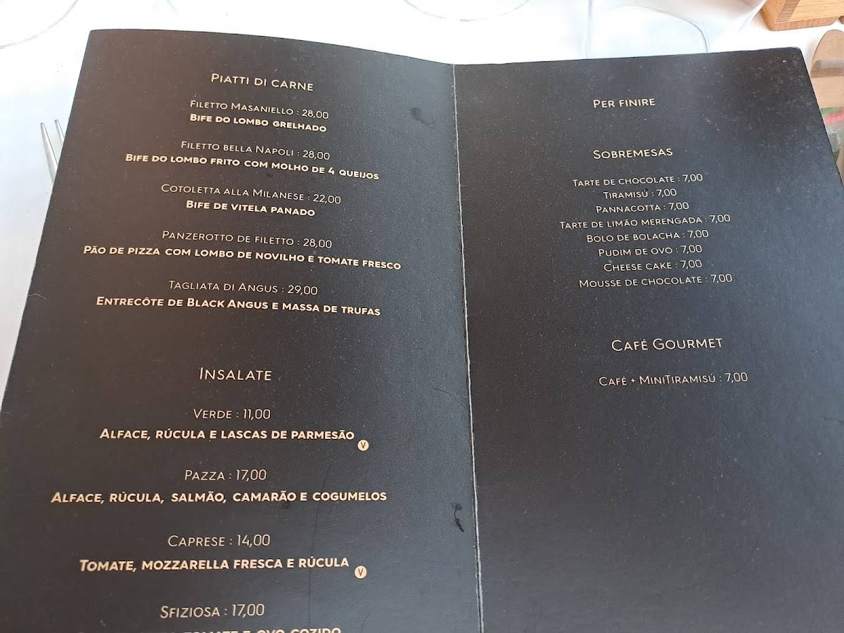 Menu at Pátio Antico restaurant, Oeiras