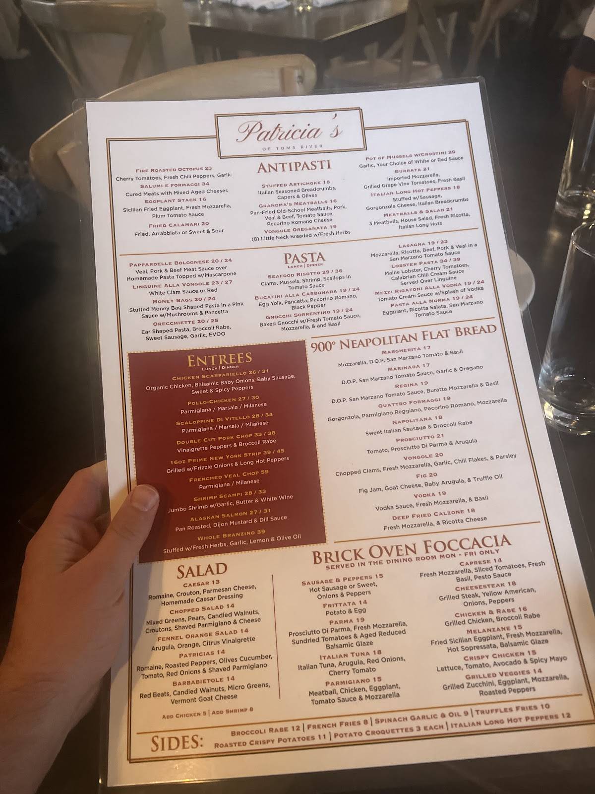 Menu at Patricia's of Toms River restaurant, Toms River