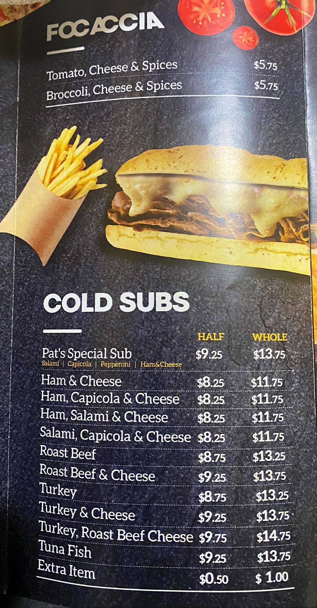Menu at Pat's Pizza pizzeria, Point Pleasant