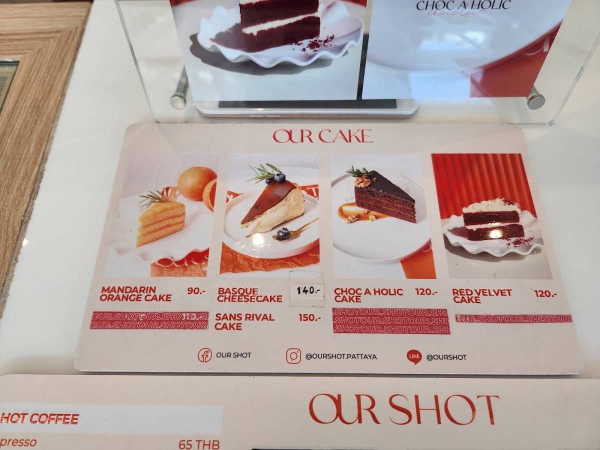 Menu at OUR SHOT restaurant, Pattaya City