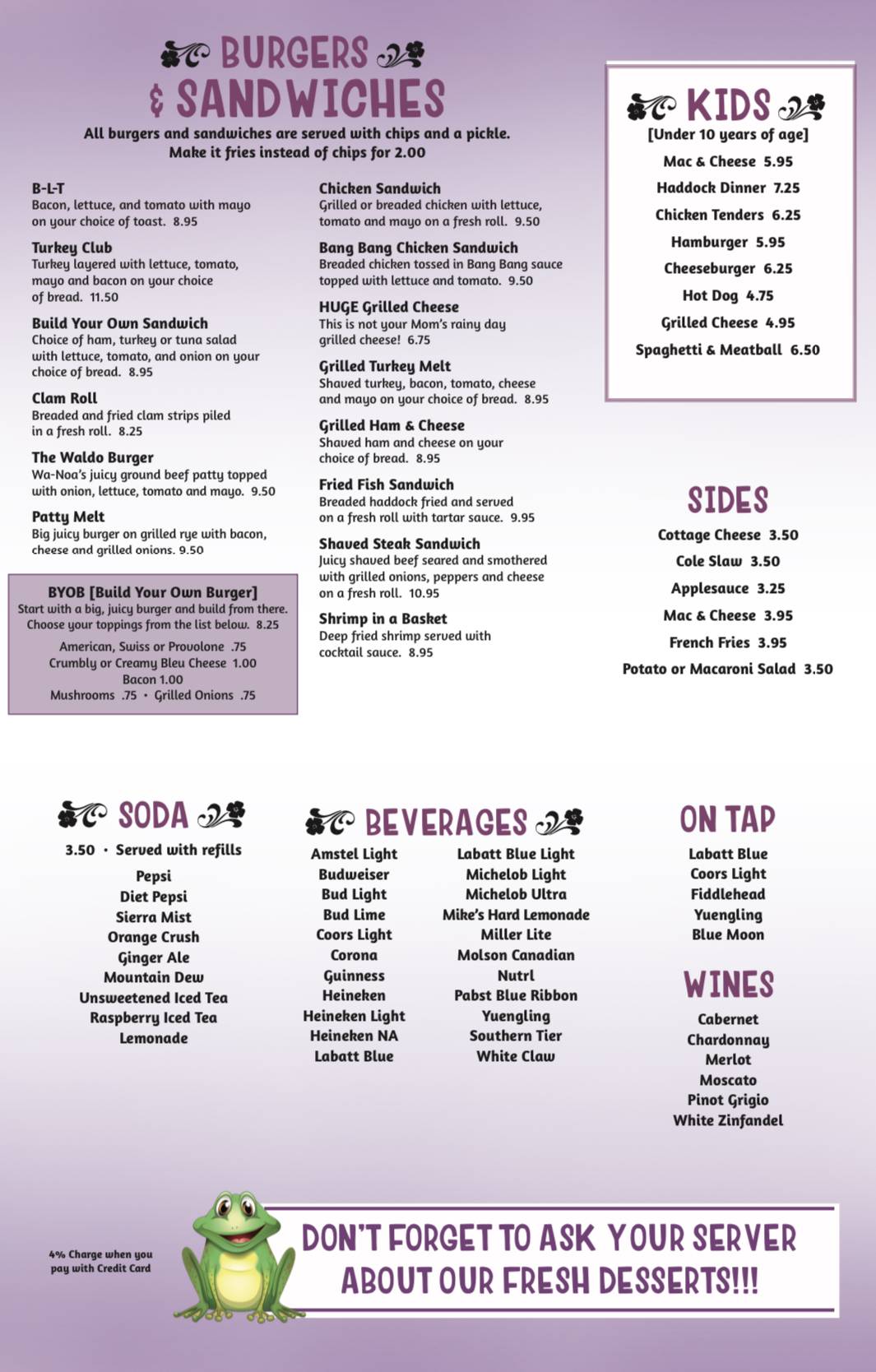 Menu at Paula's at WaNoa restaurant, Minoa