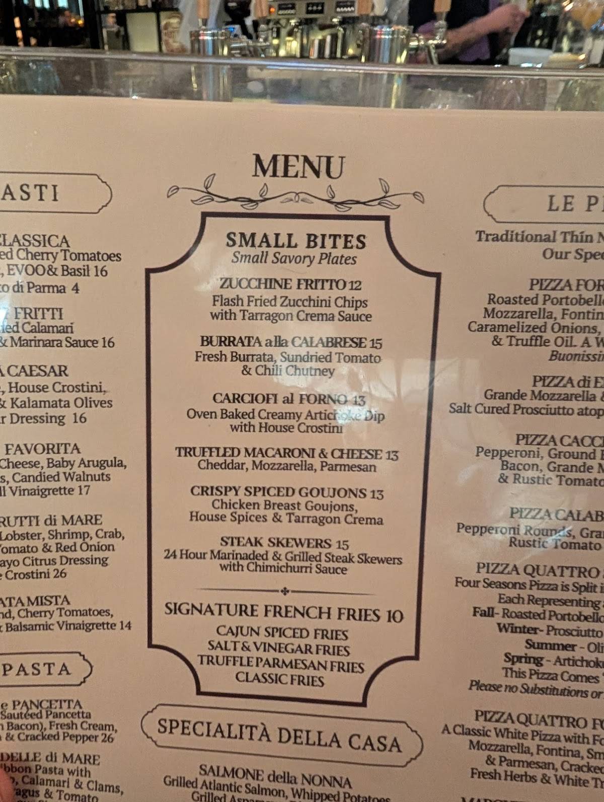Menu at Pazza Notte pub & bar, Sacramento