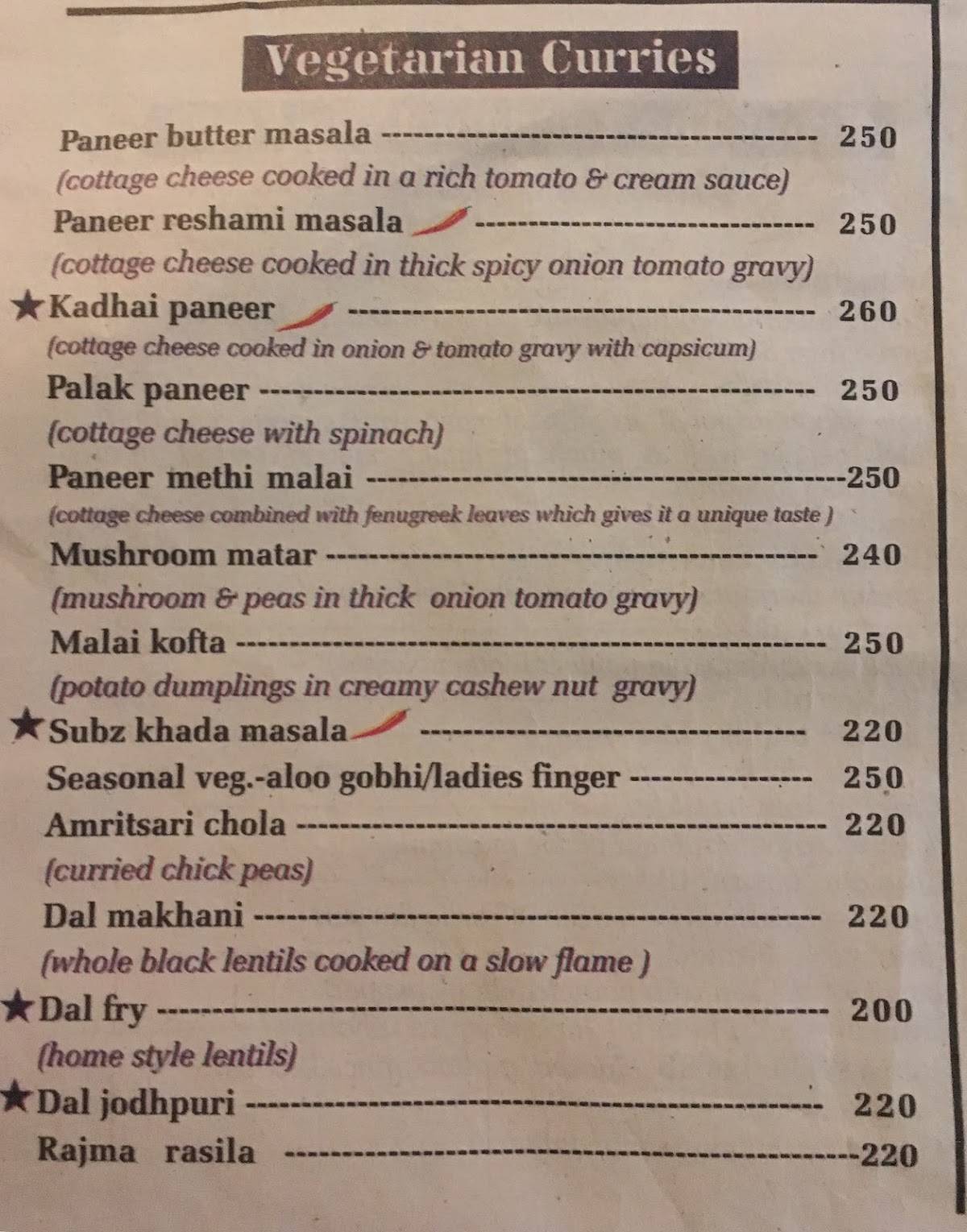 Menu at Peacock Restaurant, Jaipur, 51