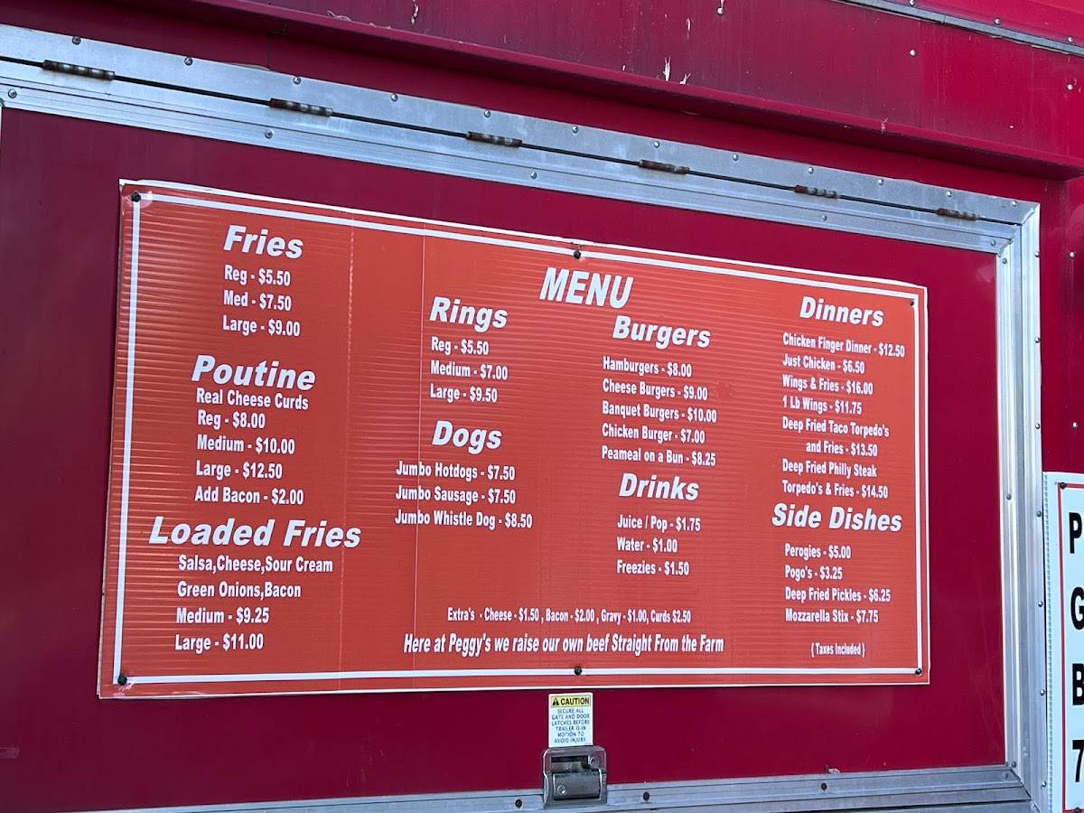 Menu at Peggy's Chip Truck restaurant, Canada, Simcoe County Rd 169