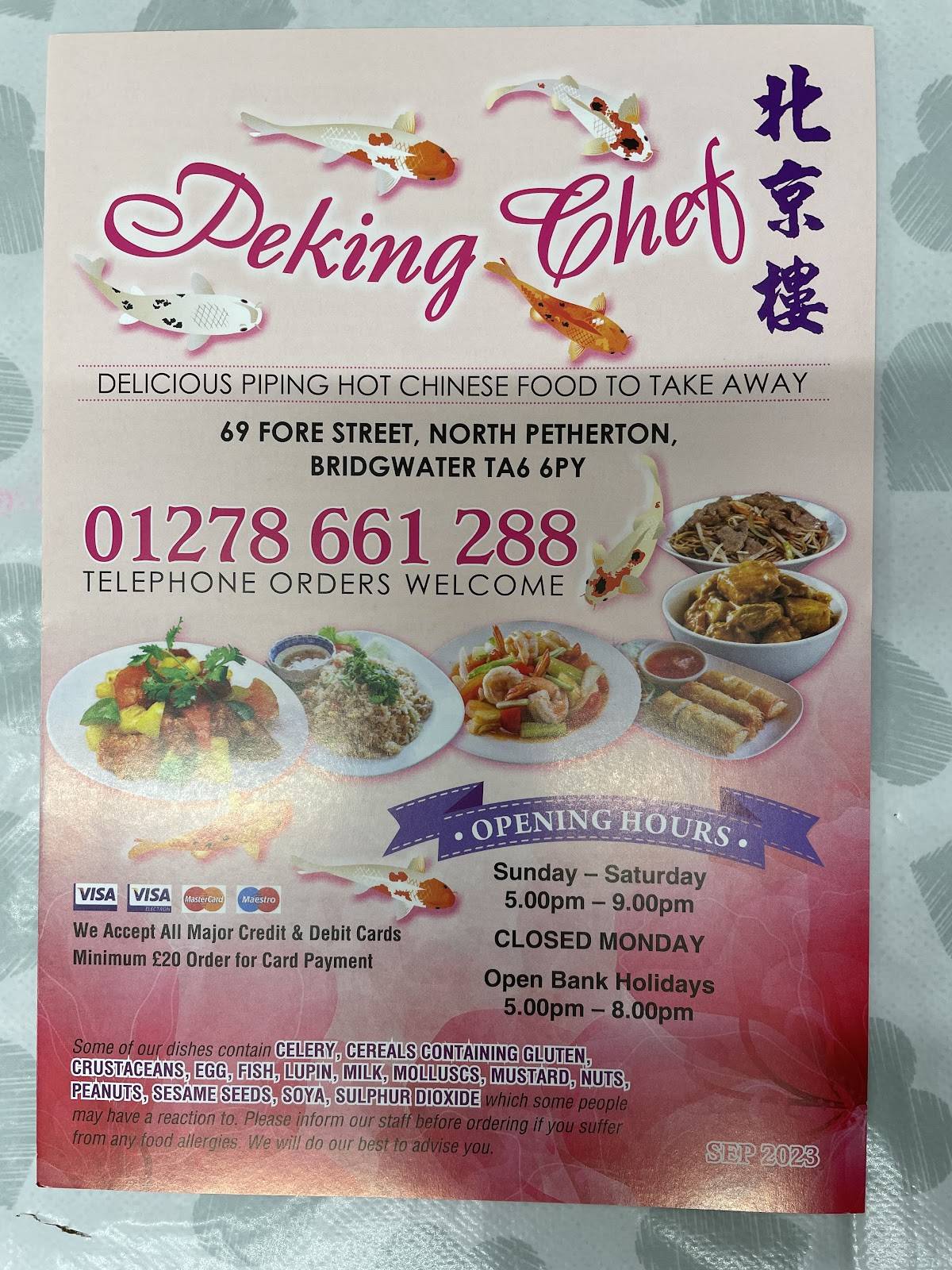 Menu at Peking Chef fast food, Bridgwater, 69 Fore St