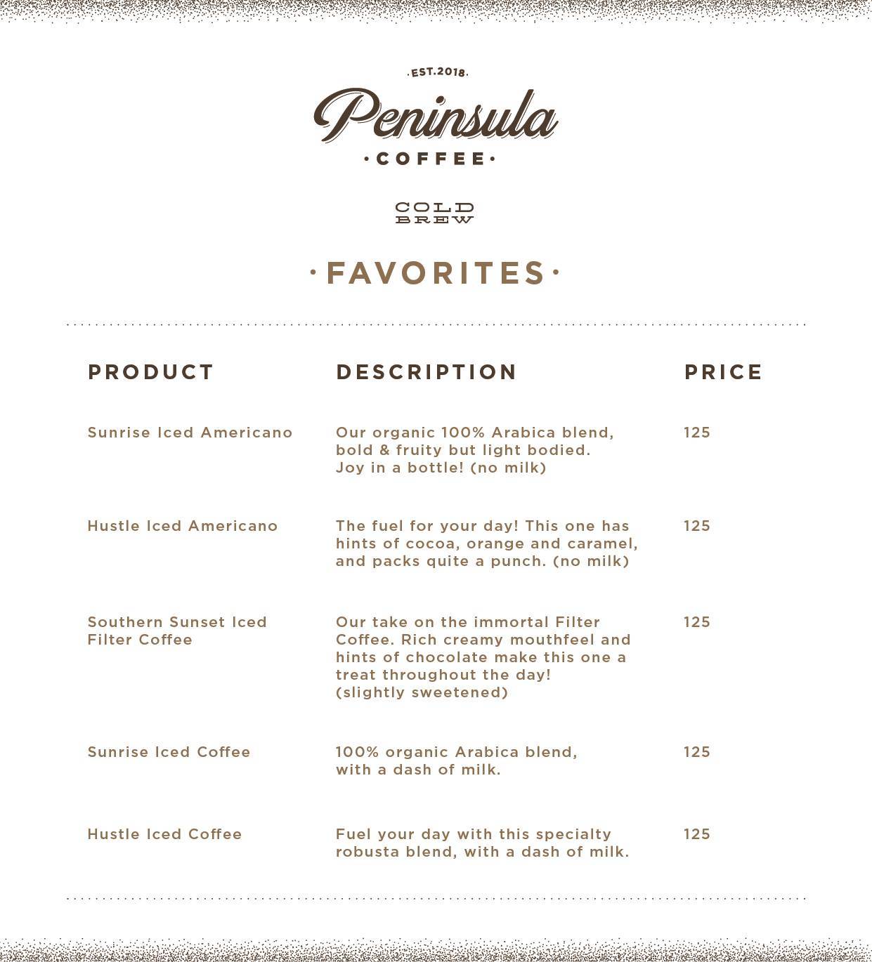 Menu at Peninsula Coffee, Gurugram Rural