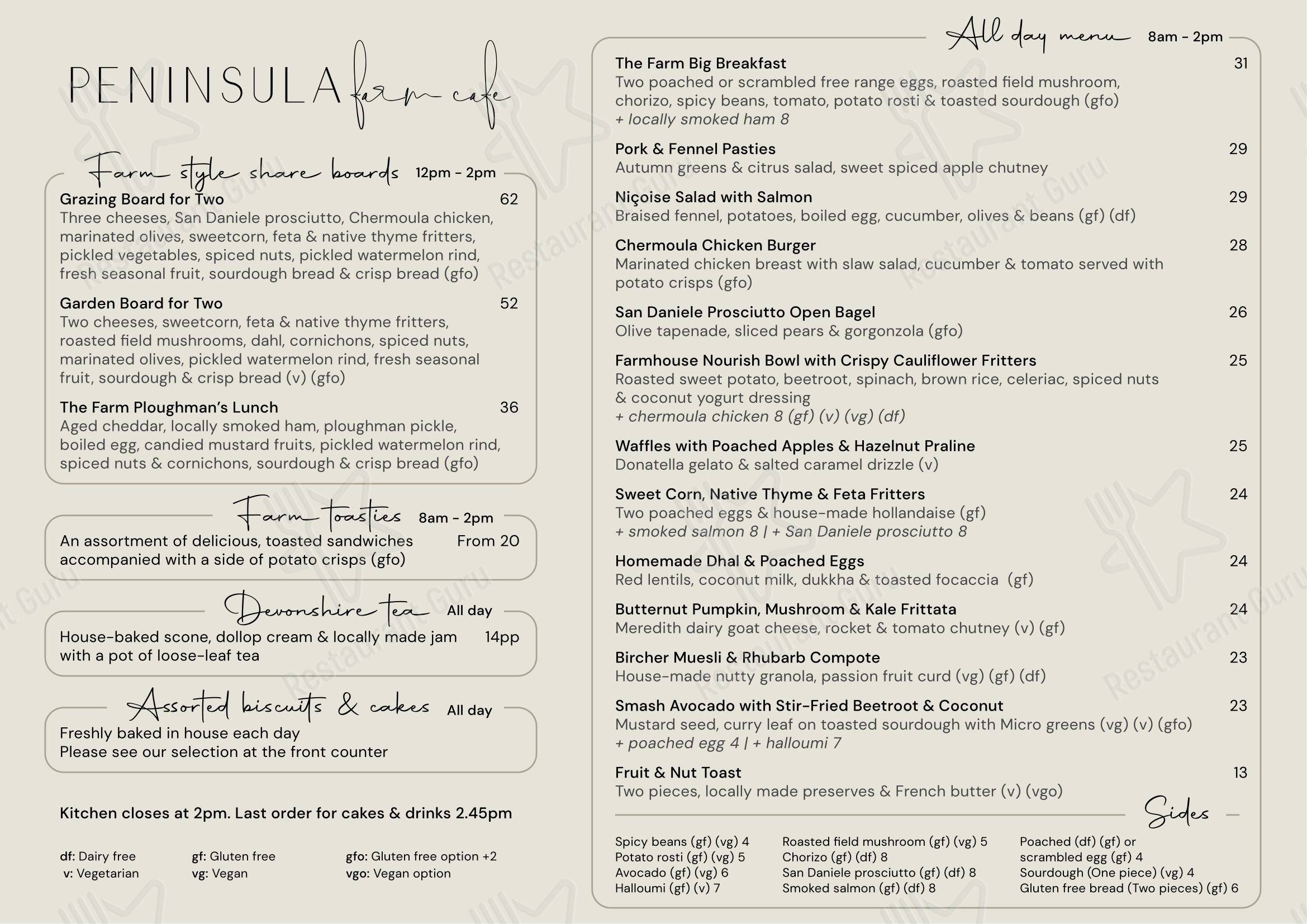 Menu at Peninsula Farm Cafe, Maylands