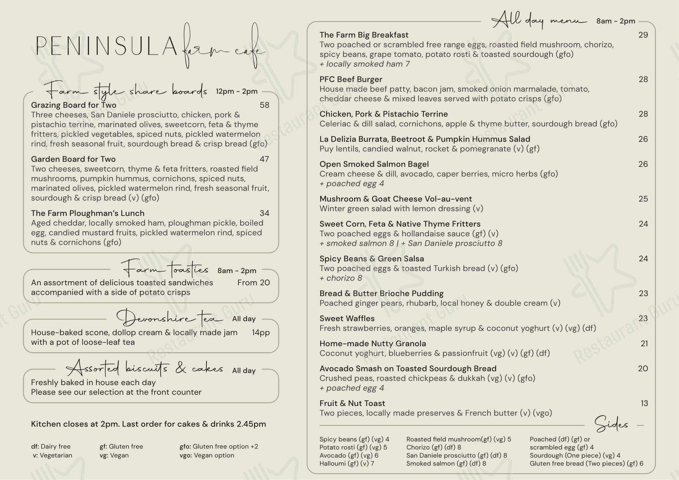 Menu at Peninsula Farm Cafe, Maylands