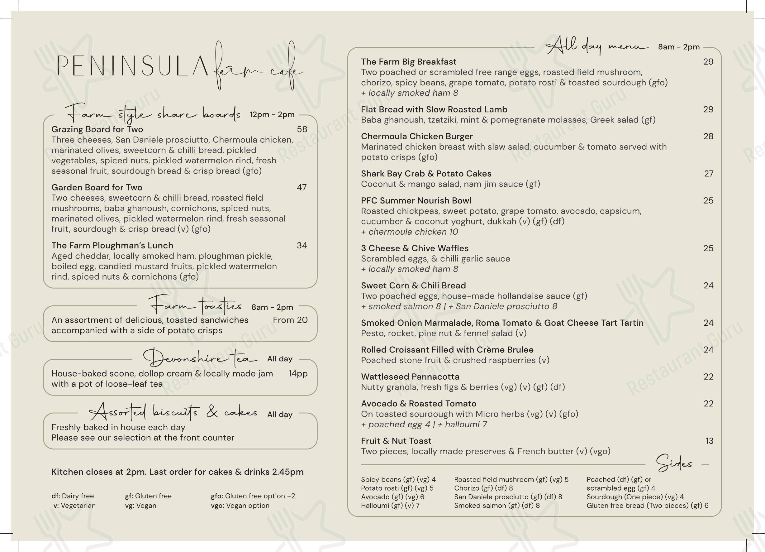Menu at Peninsula Farm Cafe, Maylands