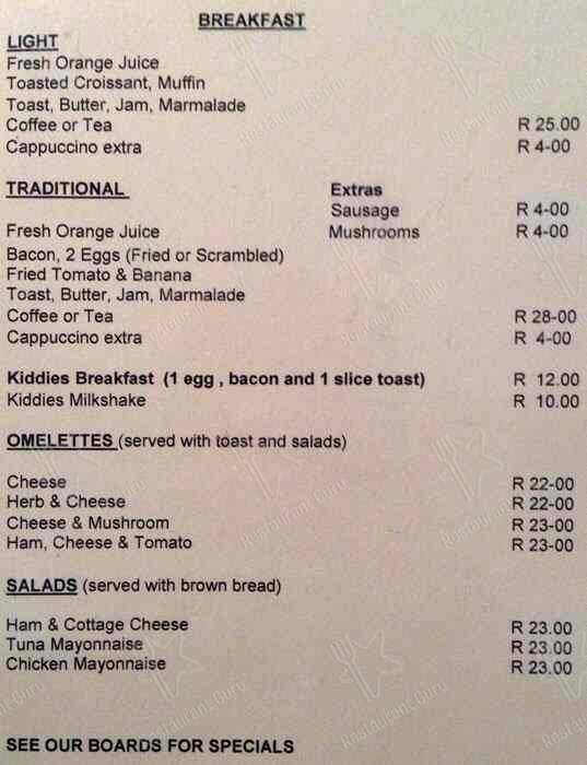 Menu at Penny Lane restaurant, Cape Town, 4 Penny Lane