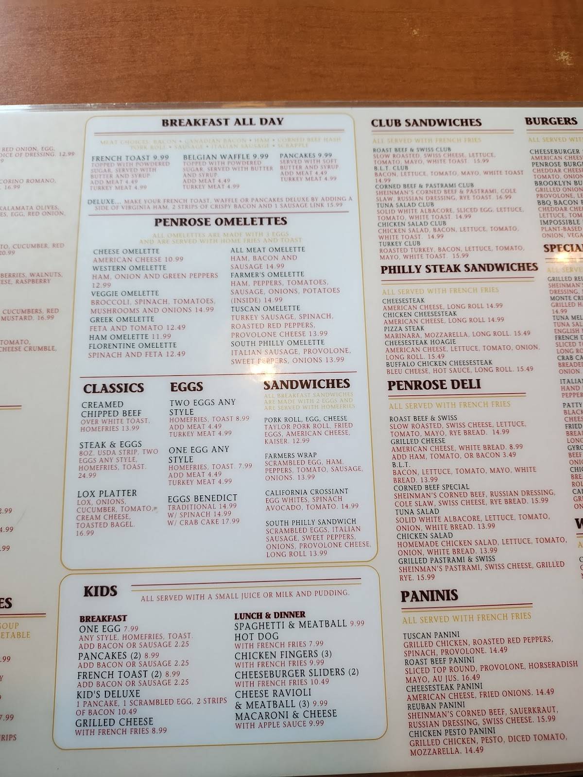 Menu at Penrose Diner pub & bar, Philadelphia, Penrose Ave