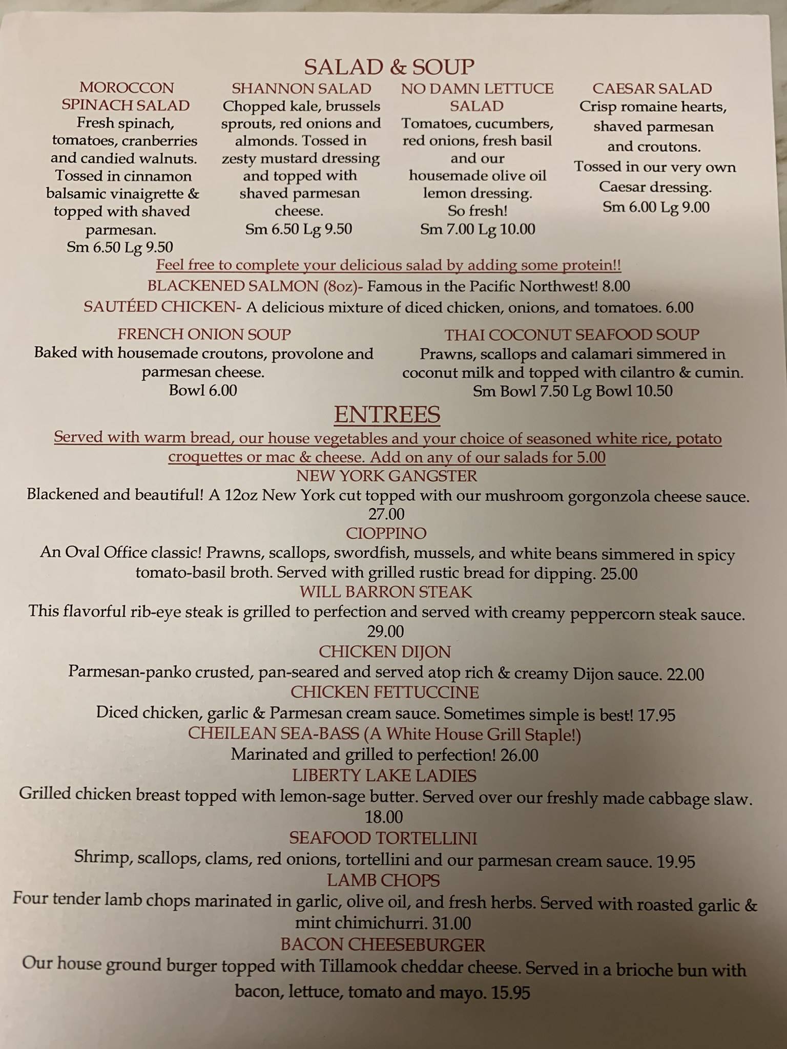 Menu at Pentagon Bistro & Martini Bar, Liberty Lake