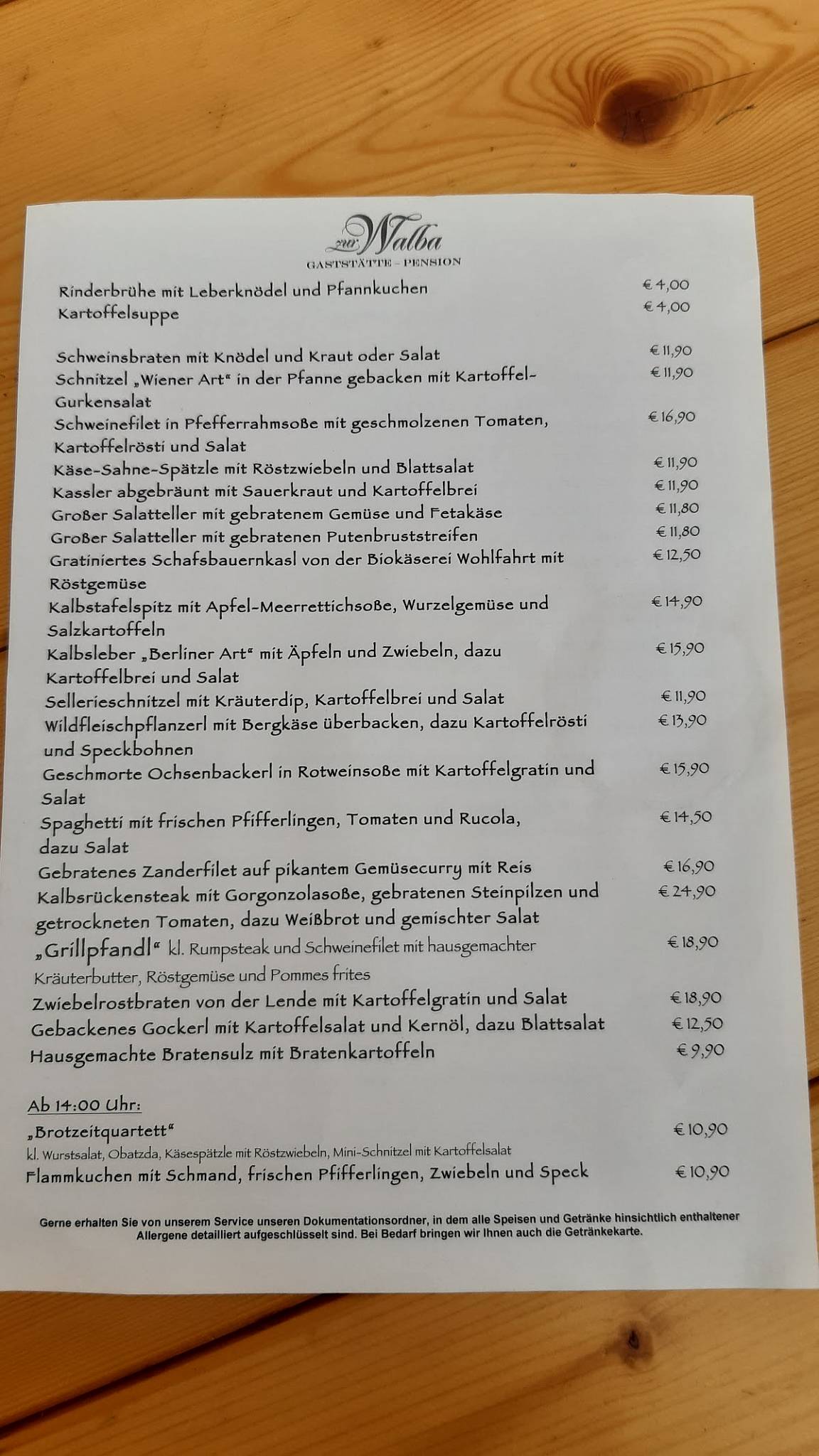 Speisekarte von Zur Walba restaurant, Pentling