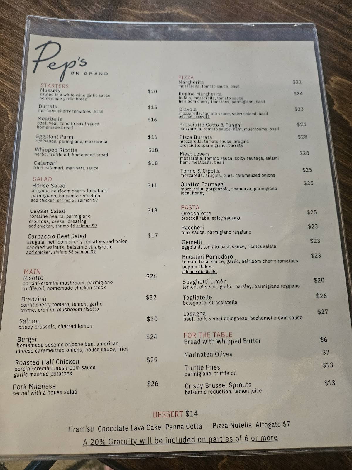 Menu at Pep's on Grand pizzeria, New York City