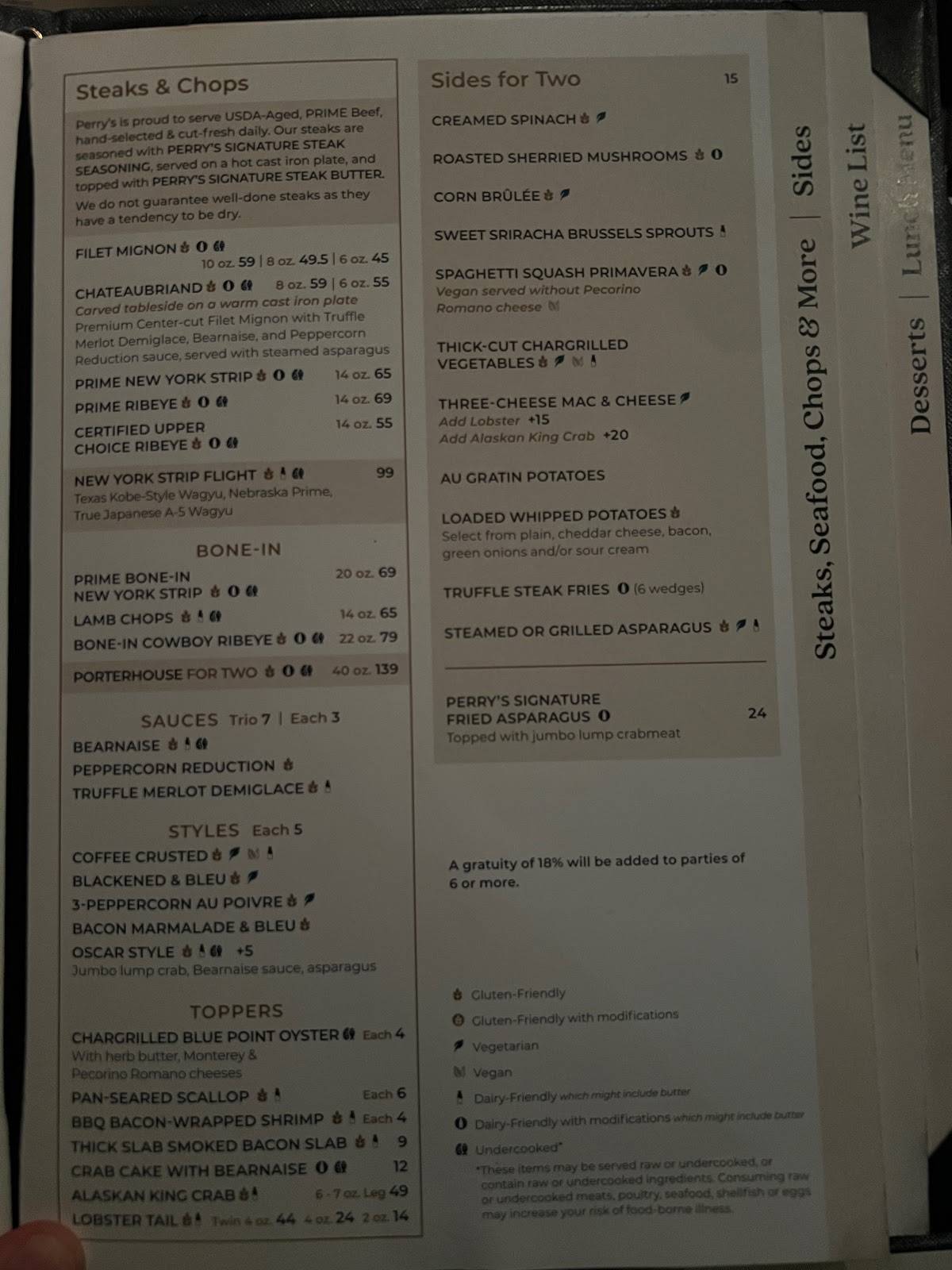 Menu at Perry's Steakhouse & Grille - Schaumburg, Schaumburg