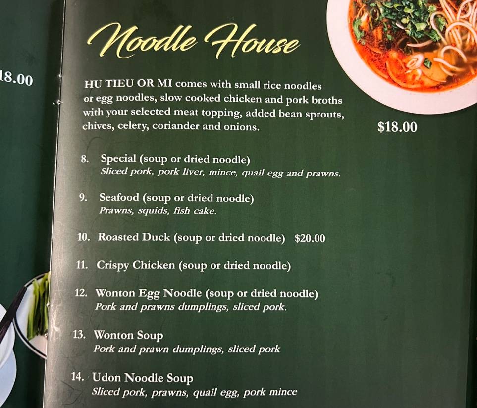 Menu at U&I Cafe, Northbridge