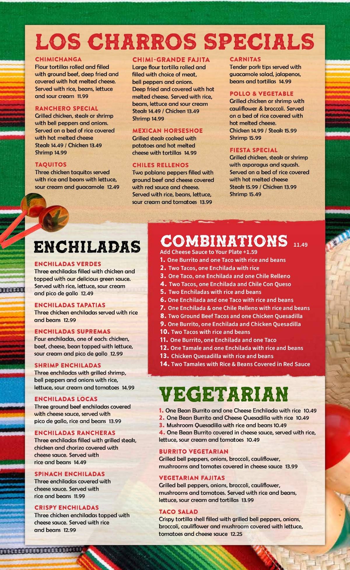 Menu at Los Charros restaurant, Petal