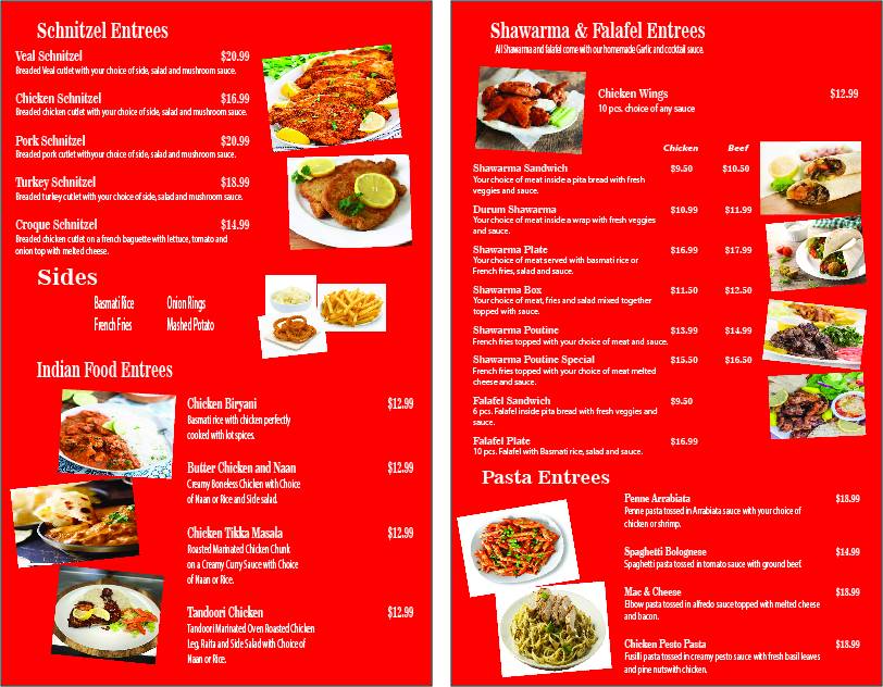 Menu at Casper restaurant, Peterborough